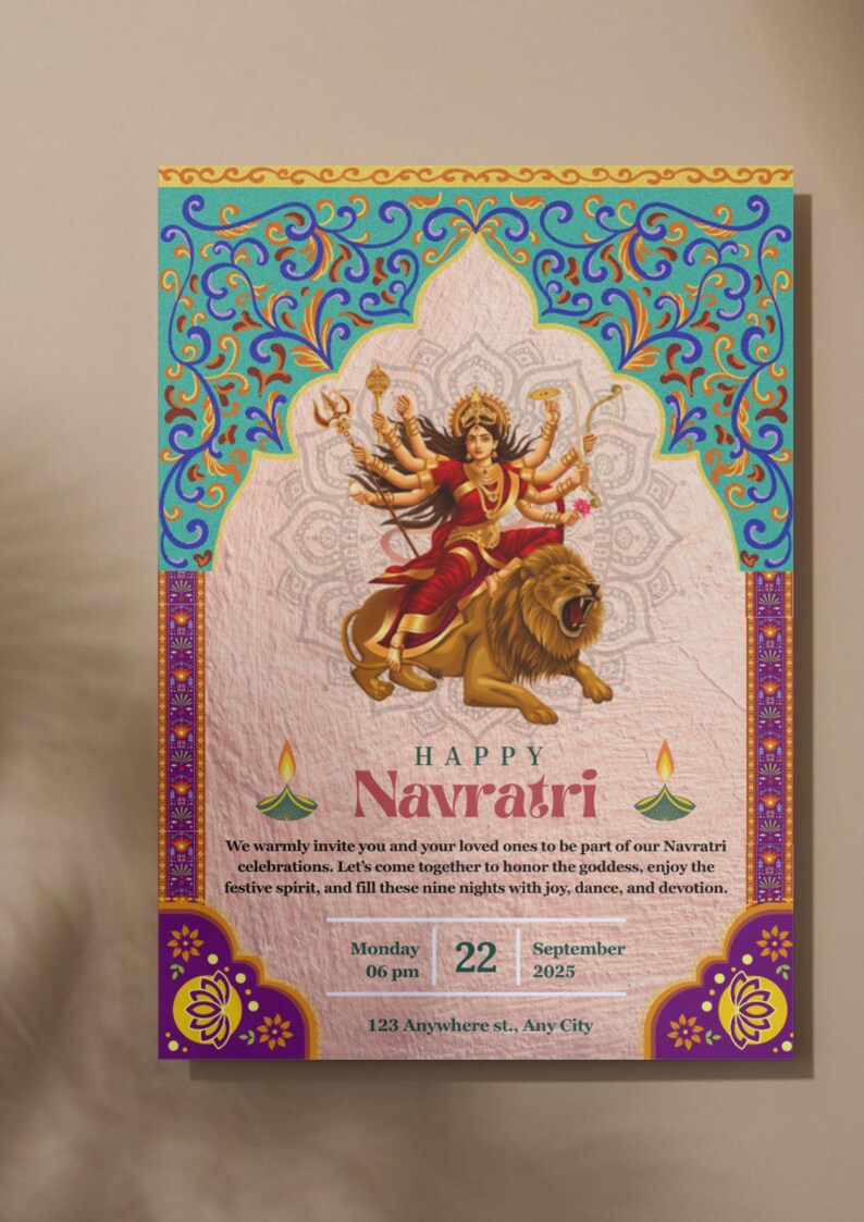 Navratri Invitation: Editable Digital Hindu Festival Invite - Canva ...