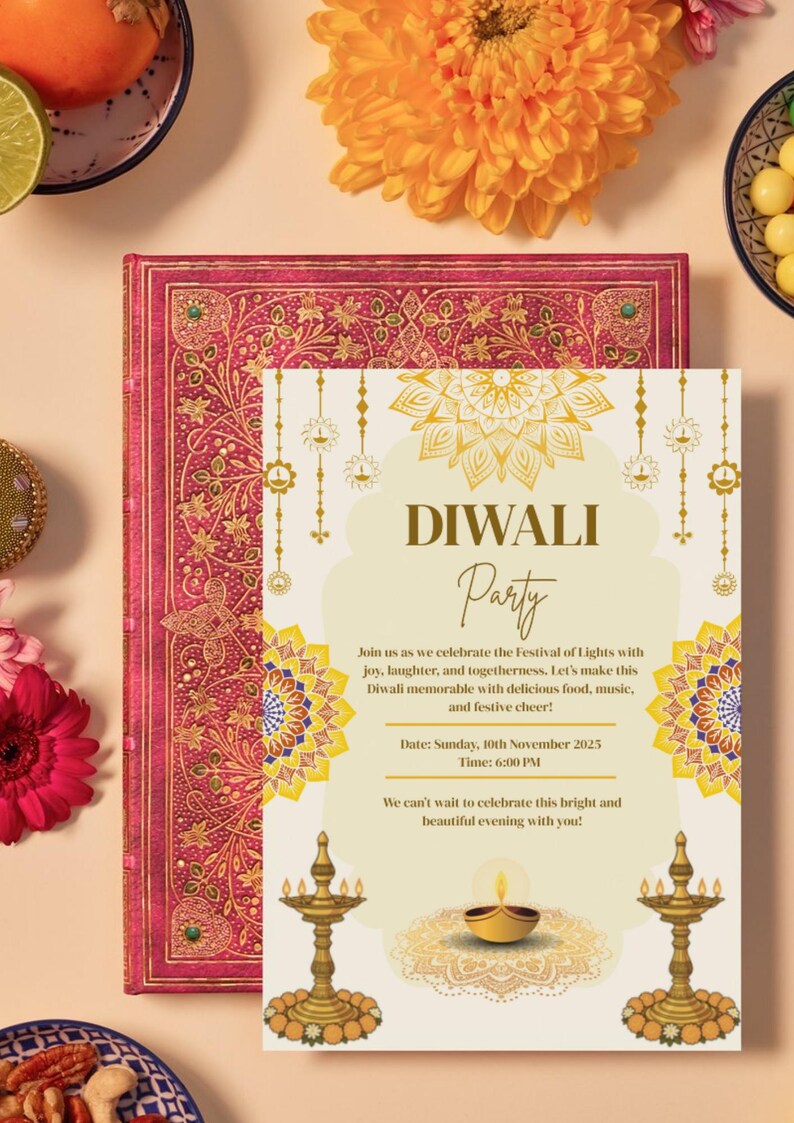 Editable Diwali Party Invitation Template: Festive Digital Invite - Etsy