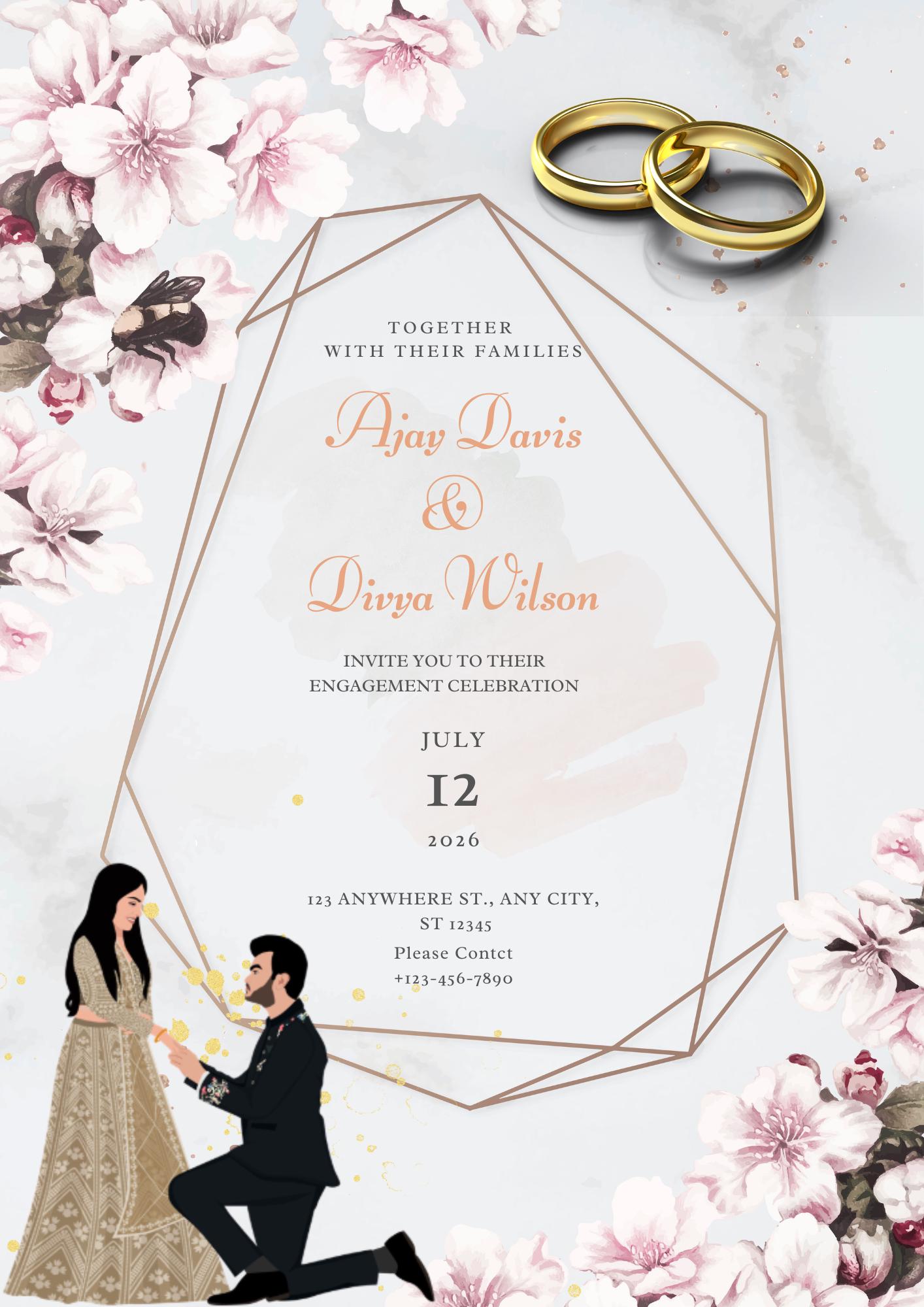 Floral Engagement Invitation Card Template, Elegant Design (digital ...