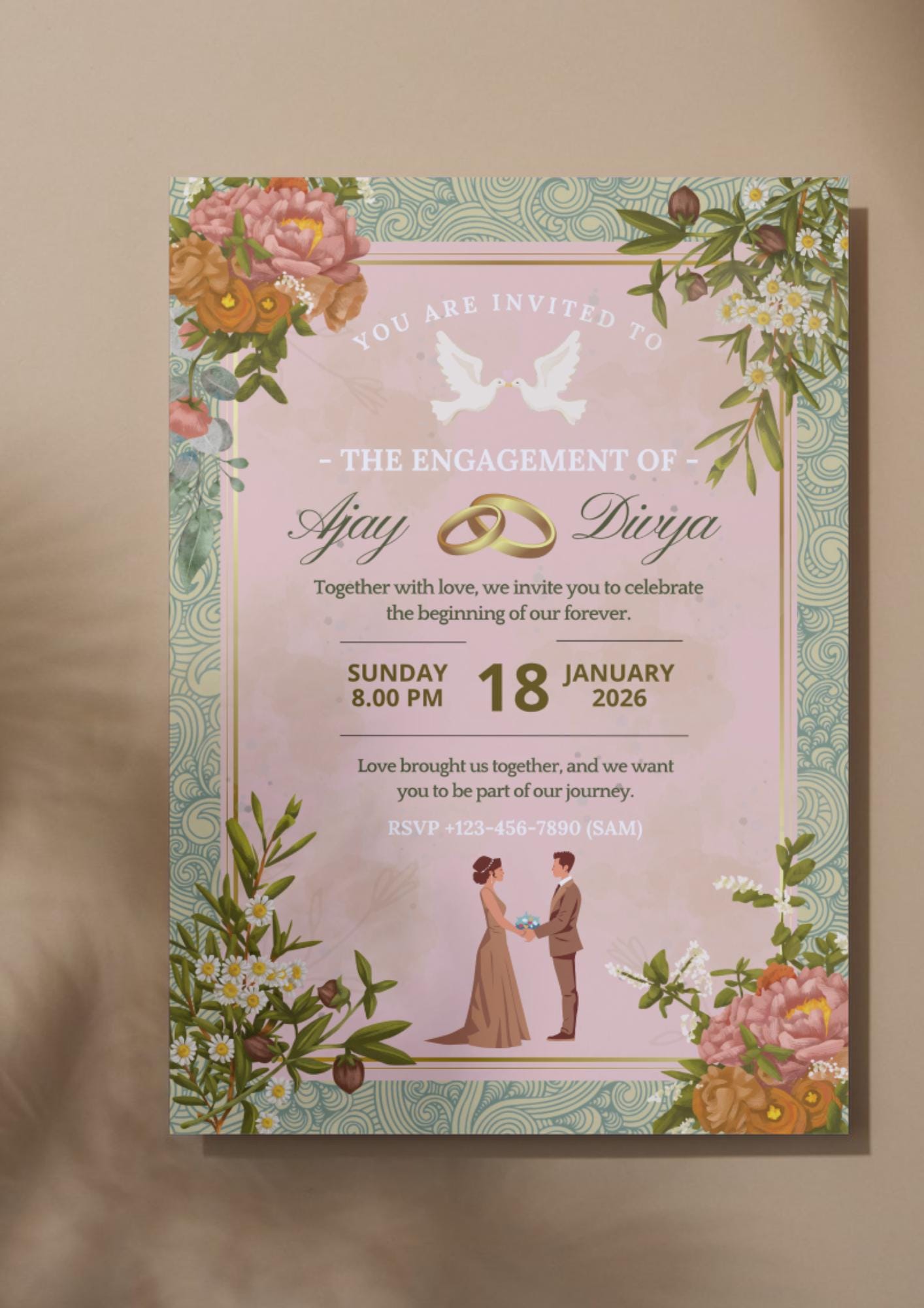 Elegant Engagement Invitation Template, Floral Design (digital Download ...