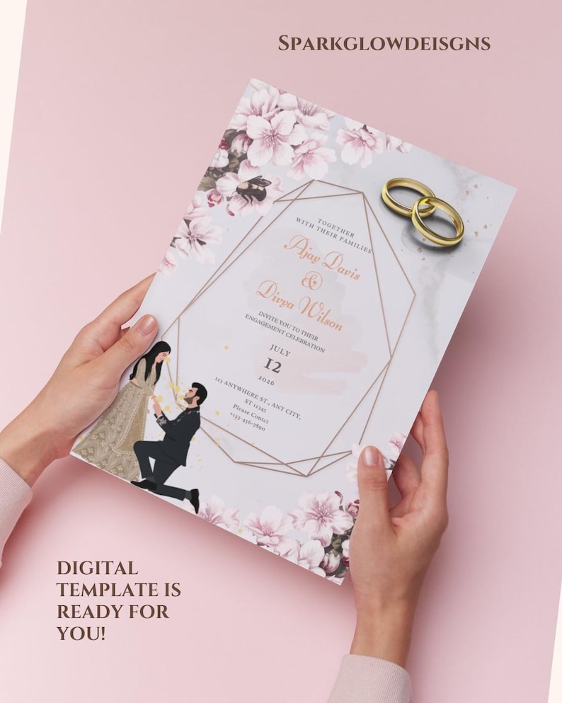 Floral Engagement Invitation Card Template, Elegant Design (digital ...