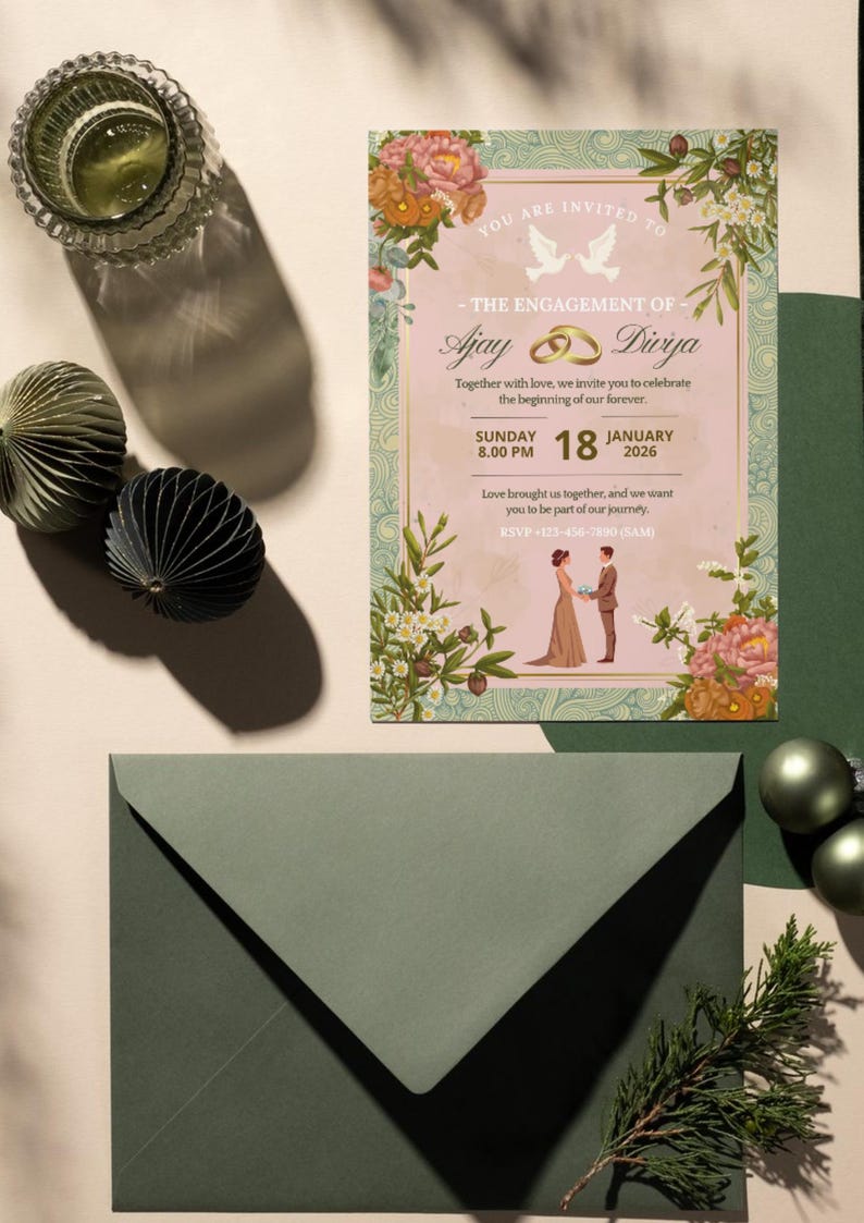 Elegant Engagement Invitation Template, Floral Design (digital Download ...