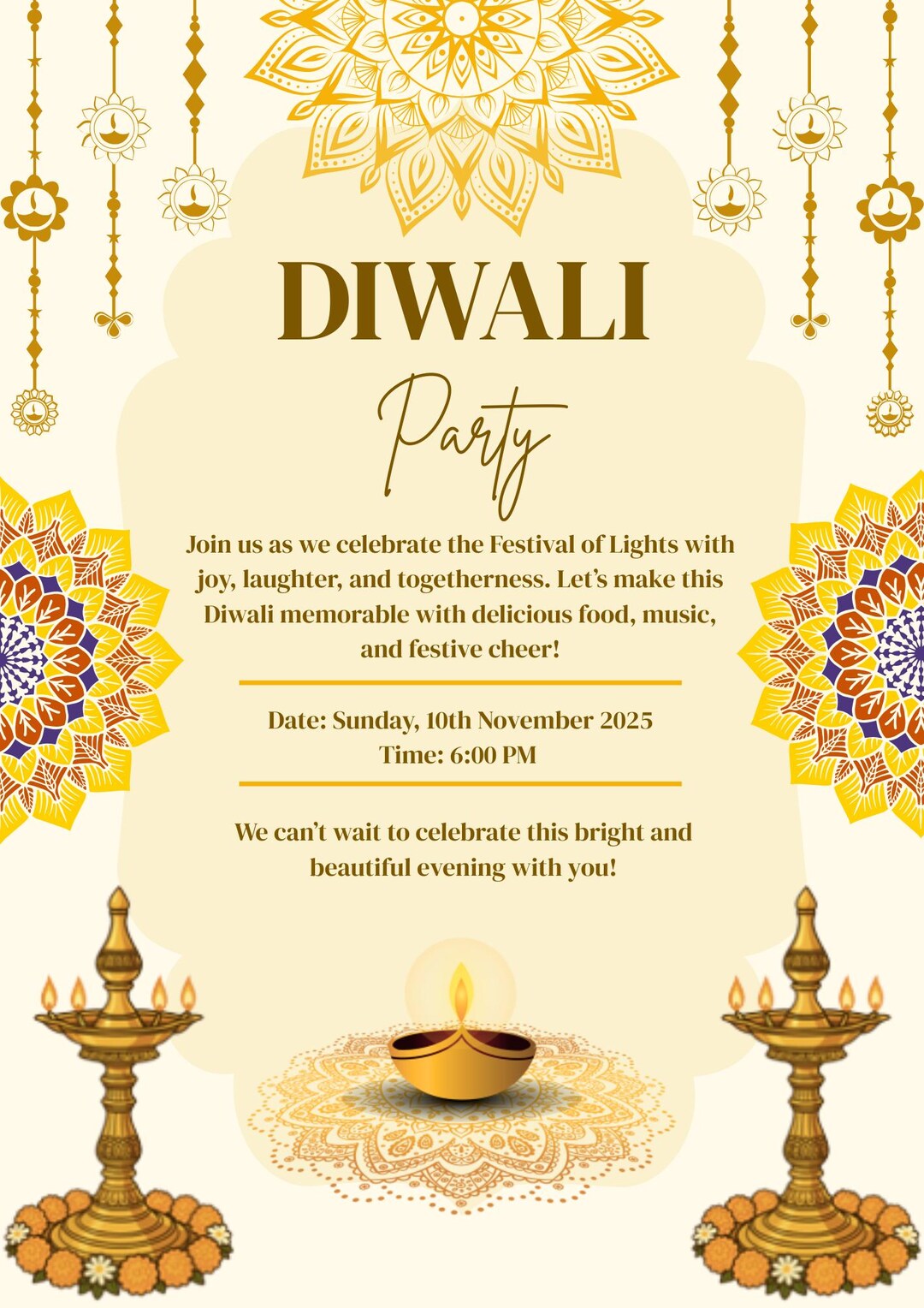 Editable Diwali Party Invitation Template: Festive Digital Invite - Etsy
