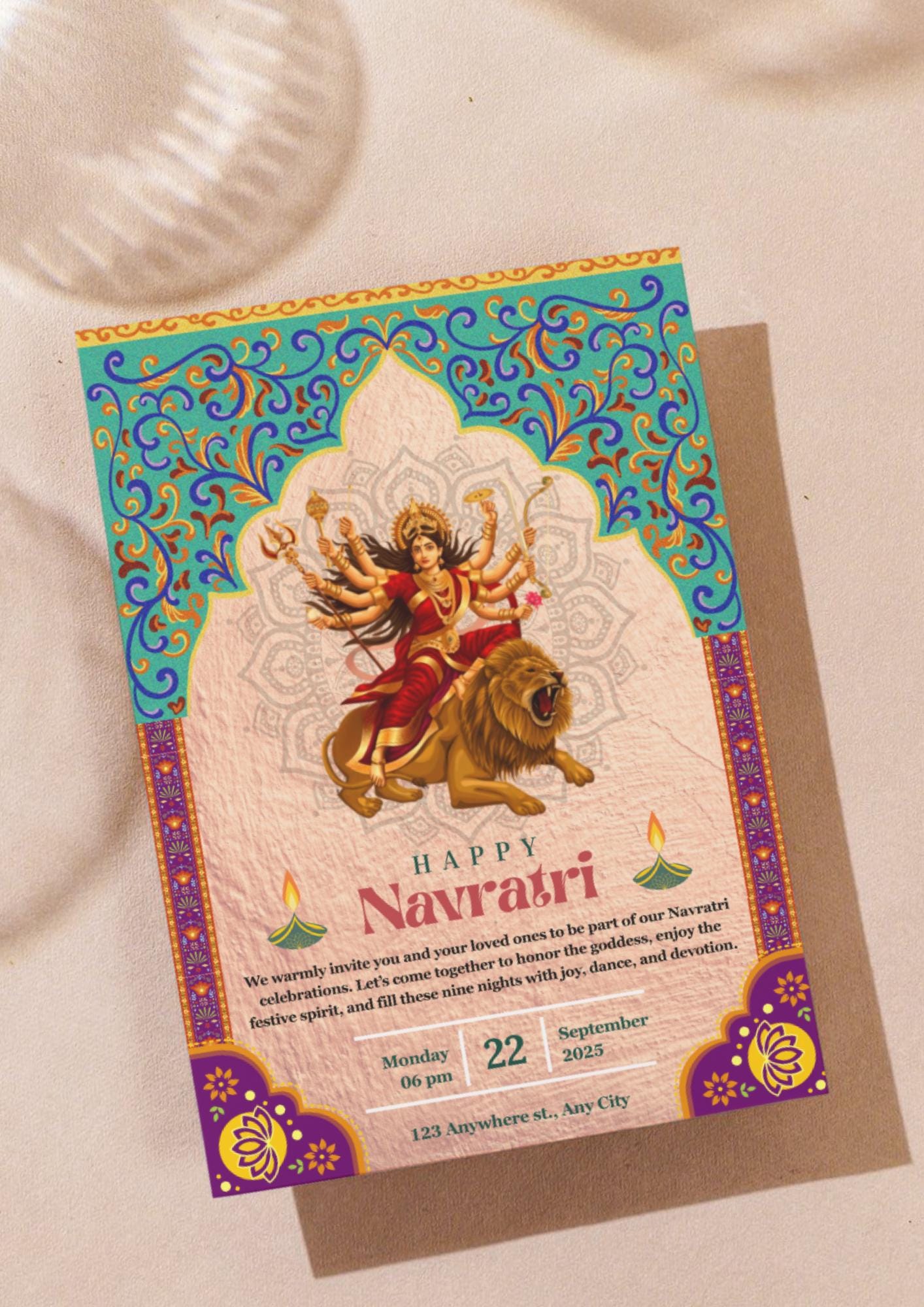 Navratri Invitation: Editable Digital Hindu Festival Invite - Canva ...