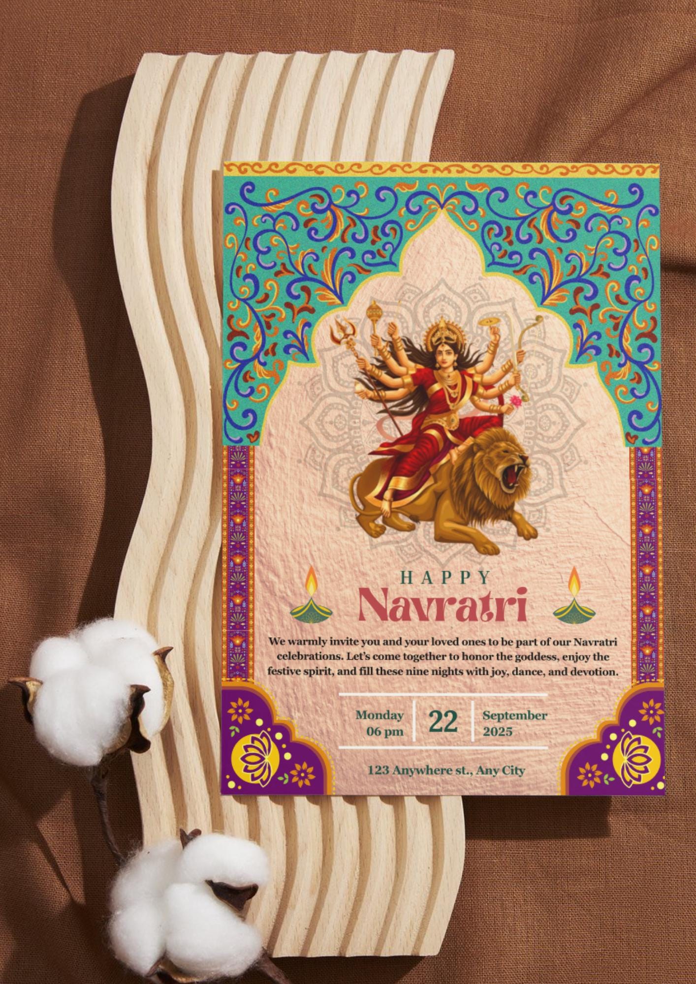 Navratri Invitation: Editable Digital Hindu Festival Invite - Canva ...