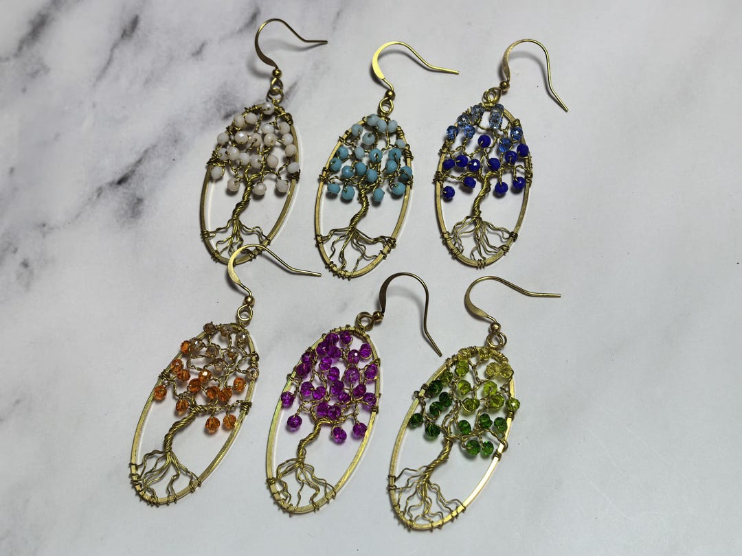 Crystal "tree of Life" Oval Earing - Etsy