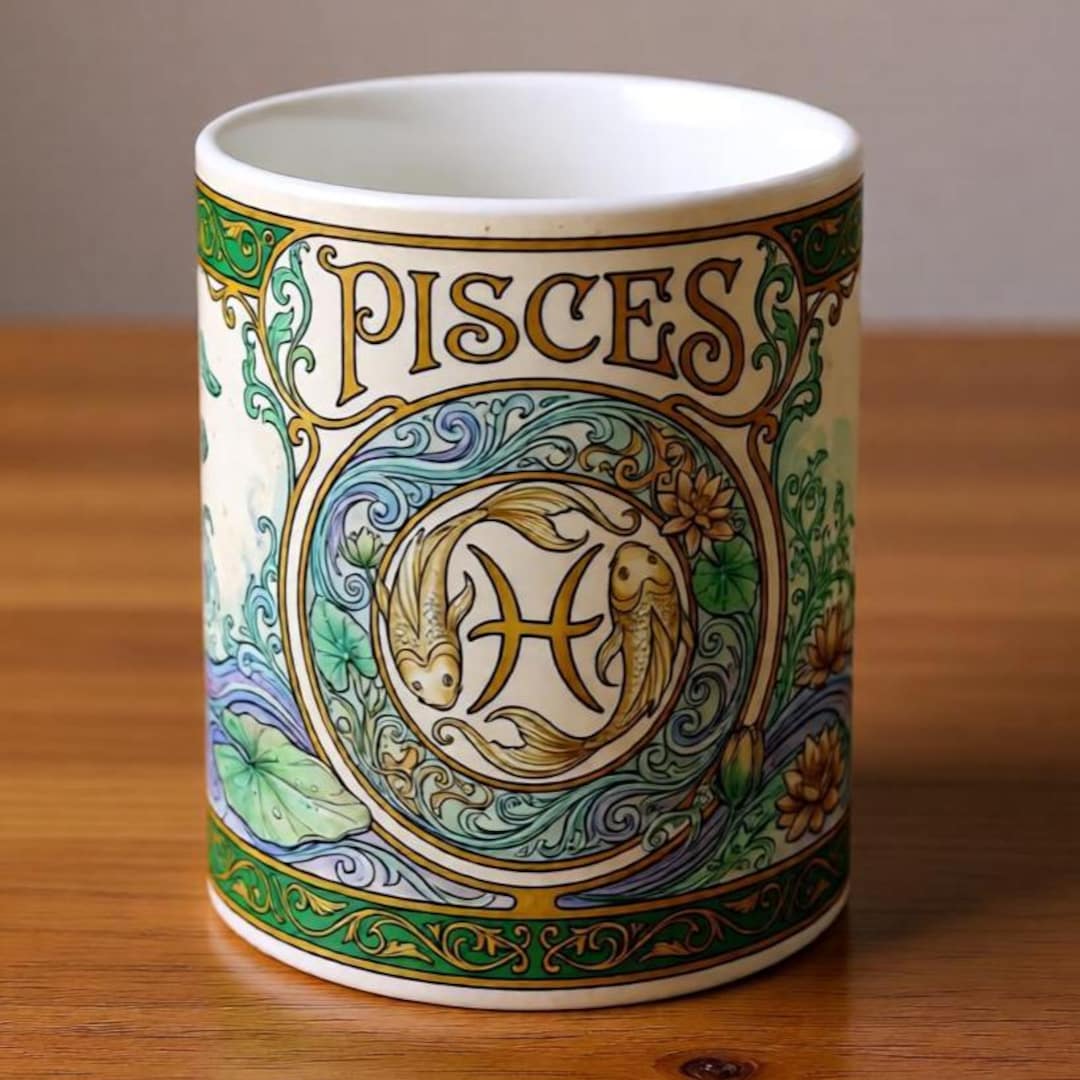 Pisces Art Nouveau Mug | Zodiac Fish Astrology Coffee Cup - Etsy