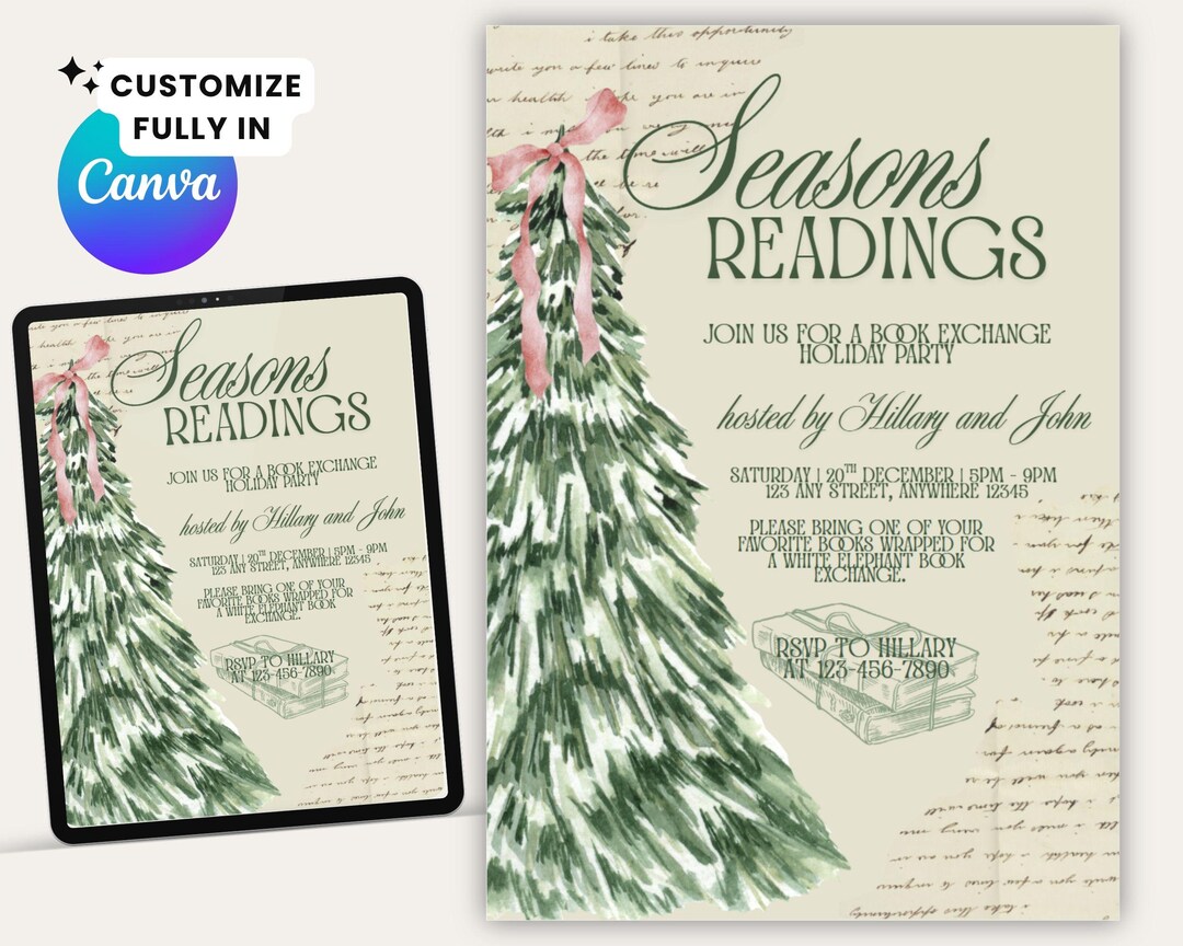 Editable Seasons Readings Book Exchange Digital Invitation Canva ...