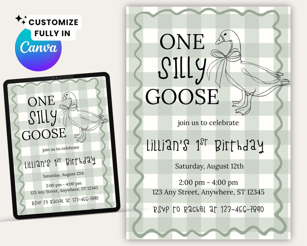 Editable One Silly Goose Digital Invitation Canva Template - Etsy