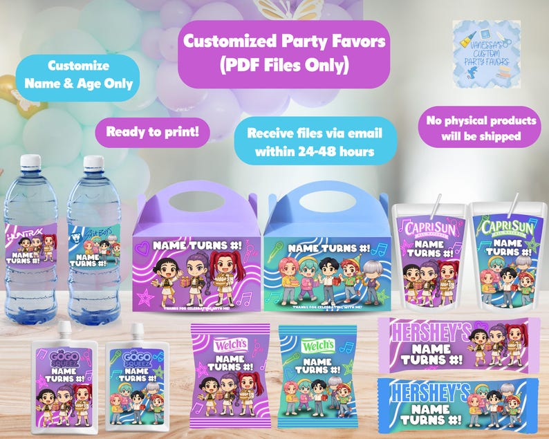 Custom Printable Kpop Demon Hunters Party Favors Labels. Chip Bags ...