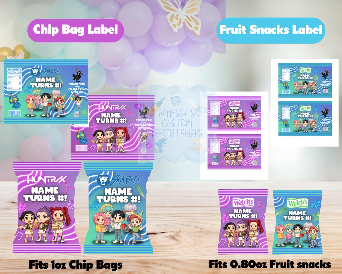 Custom Printable Demon Hunters Party Favors Labels. Chip Bags. Gable ...