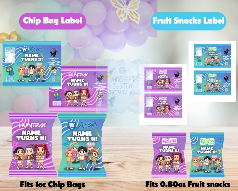 Custom Printable Kpop Demon Hunters Party Favors Labels. Chip Bags ...