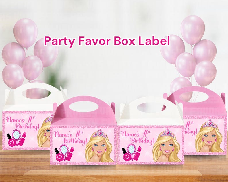 Editable Barbie Party Favor Templates: Chip Bags, Gable Boxes (PDF ...