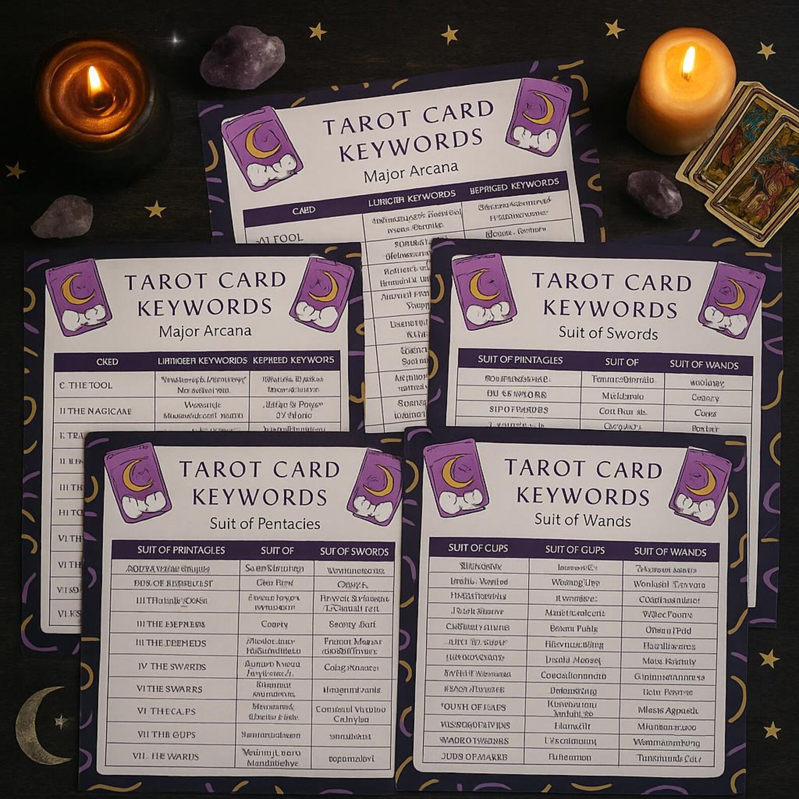 Tarot Card Keywords Cheat Sheet Bundle: Upright & Reversed Meanings ...