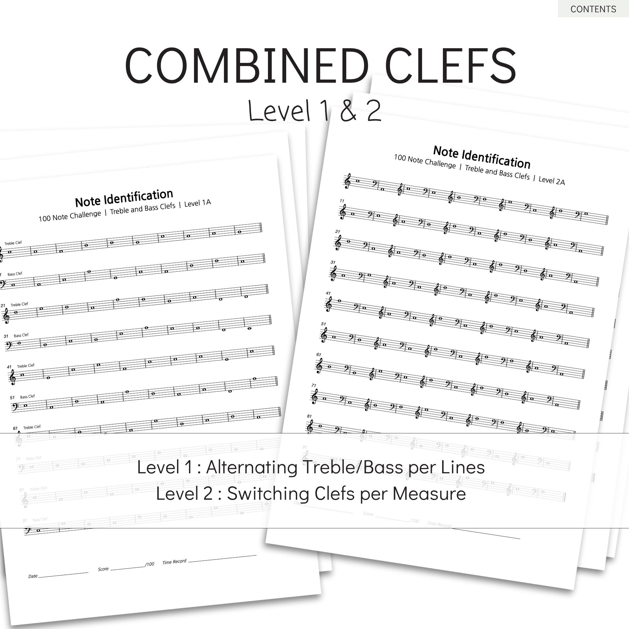 Music Theory Worksheets: Treble, Bass Clef Note Identification (PDF ...
