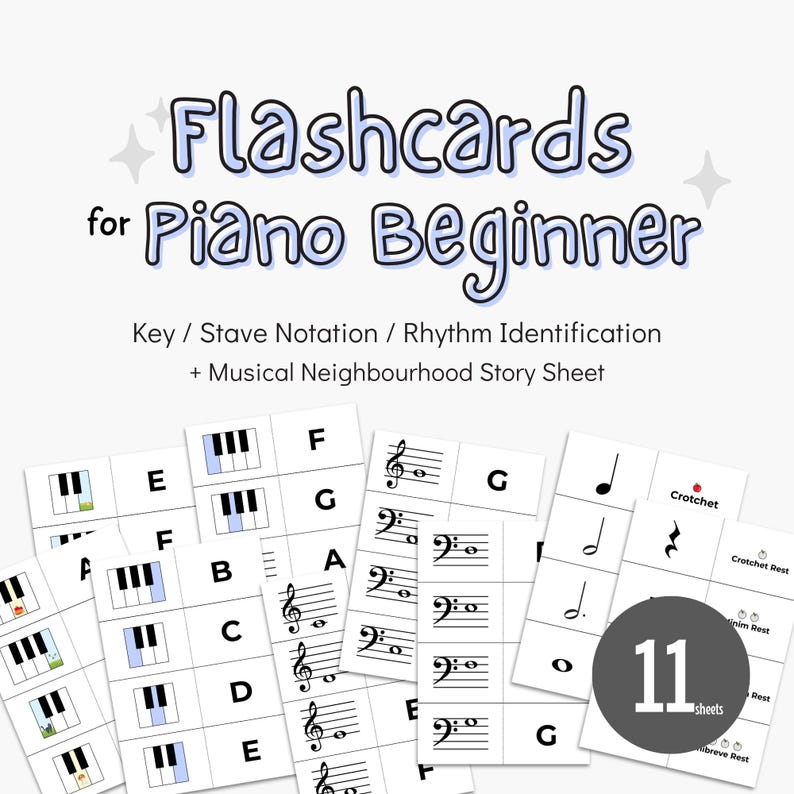 Piano Flashcards for Beginners: Music Note & Rhythm Learning (printable ...