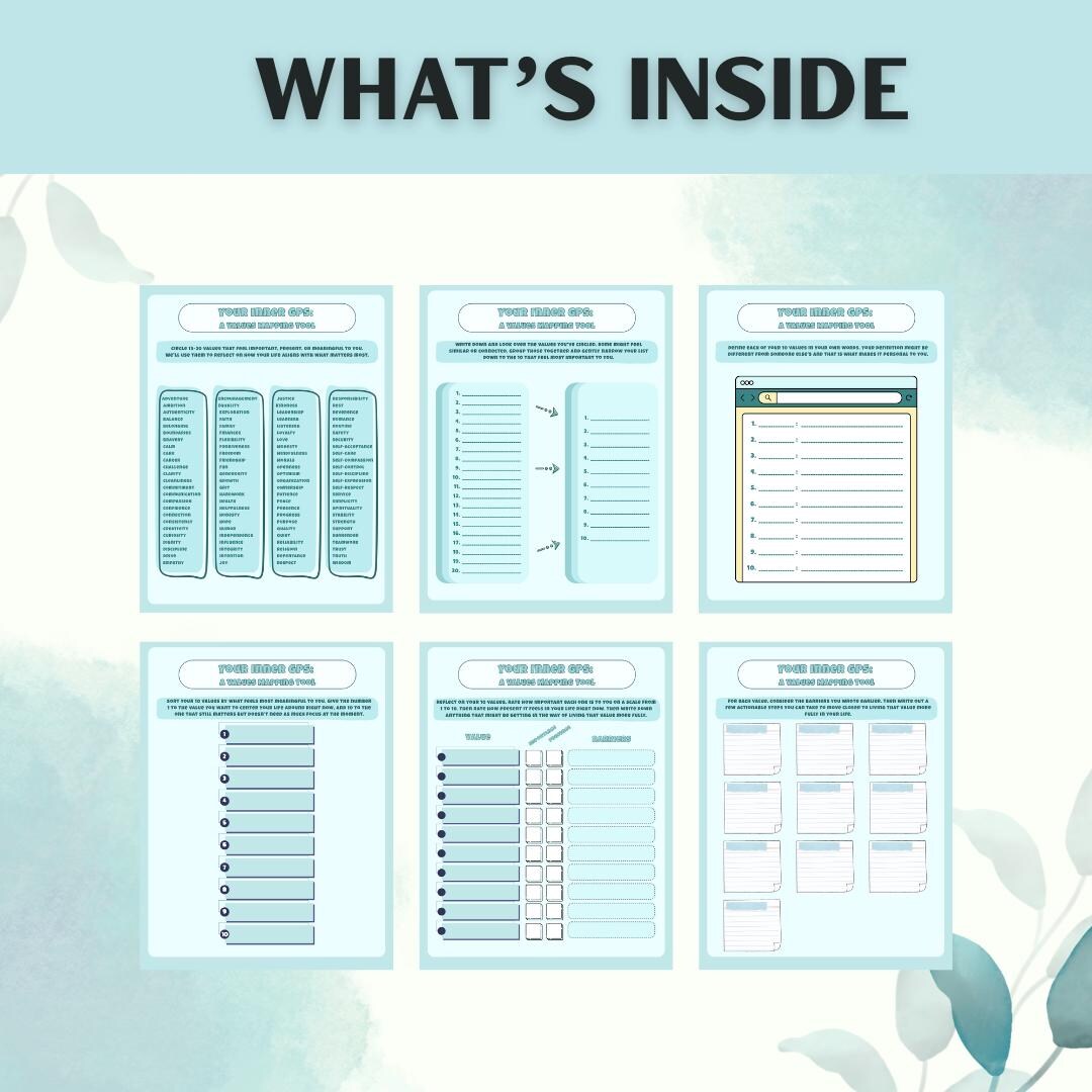 Your Inner GPS: A Values Mapping Tool, Core Values Worksheet, CBT ...