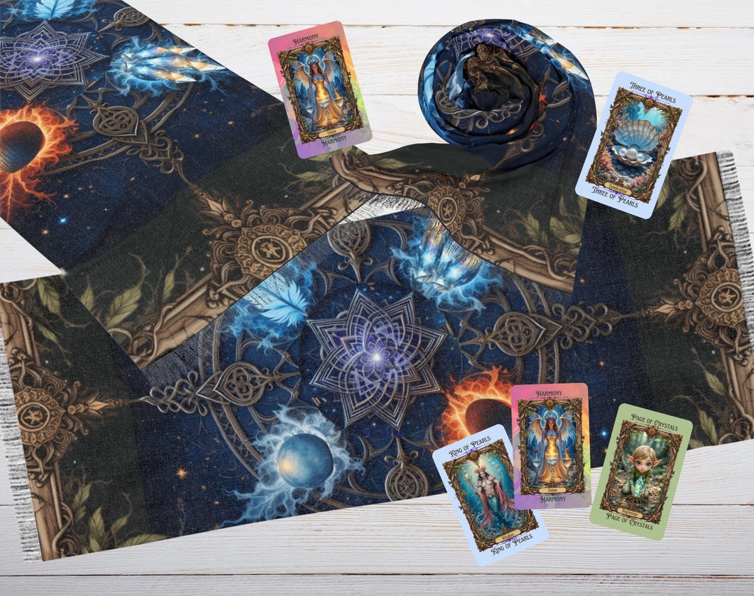 Enchanted Veil Tarot Table Cover, Celestial Pashmina Scarf, Bohemian ...