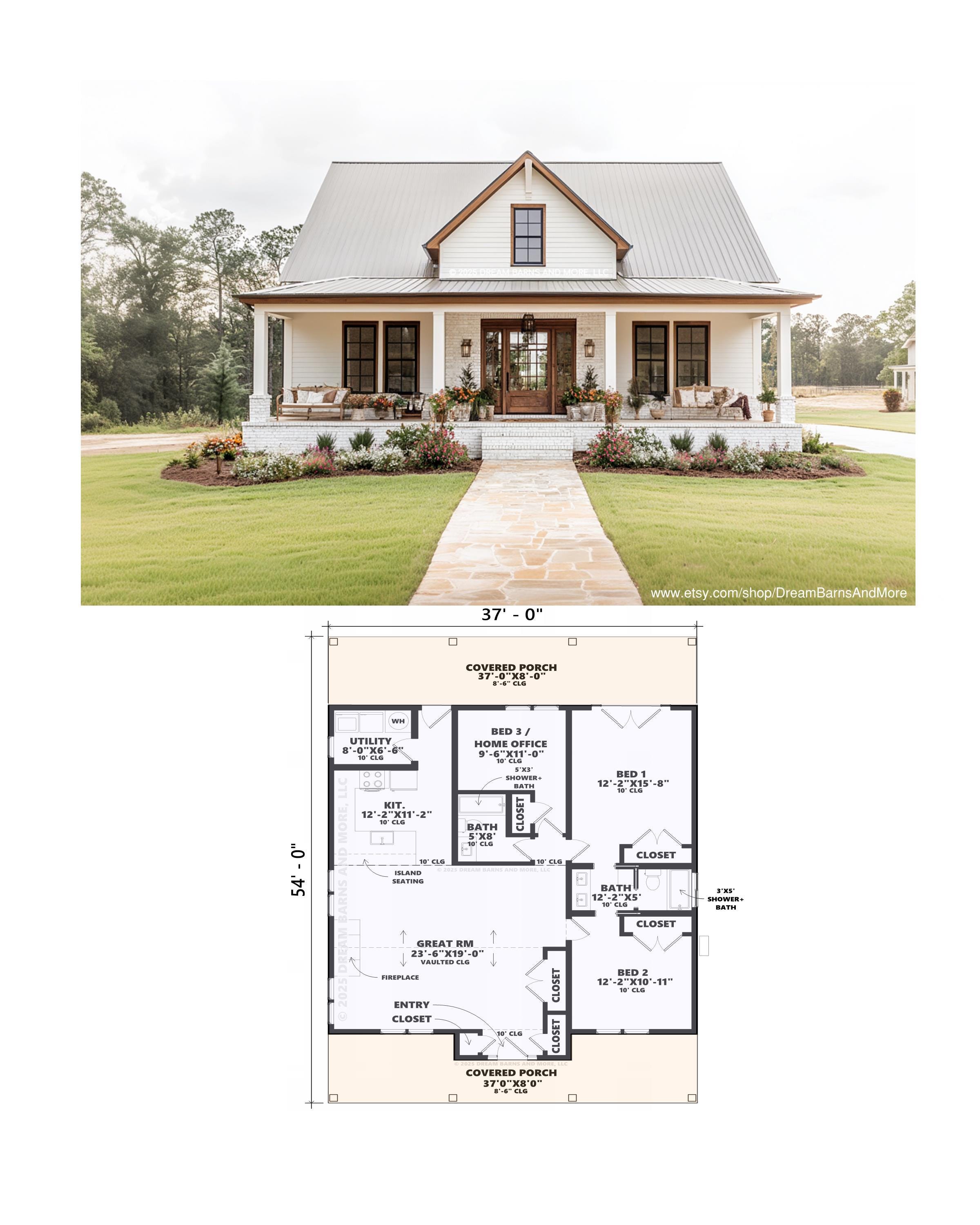 Compact Country Farmhouse 1440 - Full Building Plans/blueprints - 3 ...