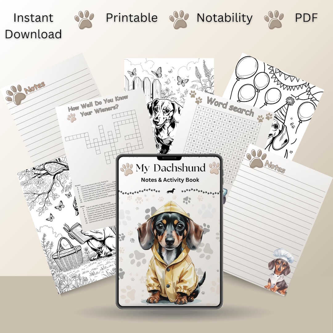 Dachshund Activity Book: Printable PDF for Dog Lovers (digital Download ...