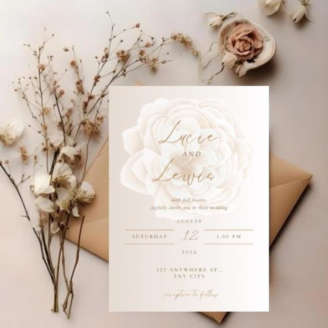 Elegant Beige Gold Wedding Invitation Template: Modern Minimalist ...