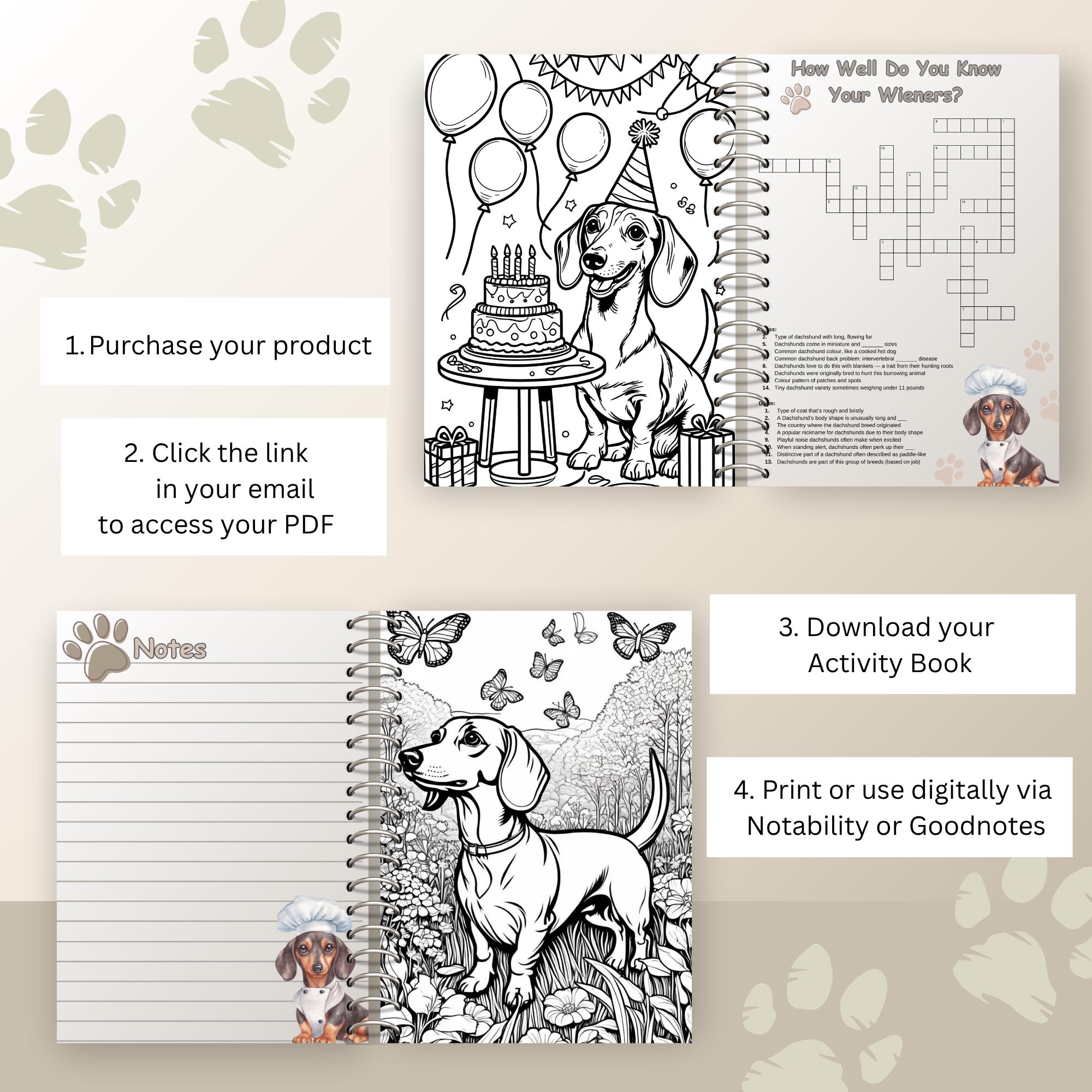 Dachshund Activity Book: Printable PDF for Dog Lovers (digital Download ...