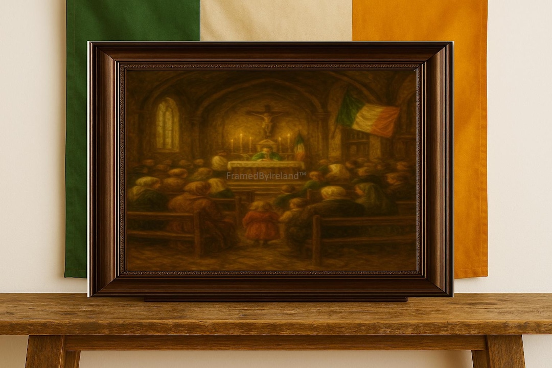Irish Sunday Mass Oil Painting – Vintage Catholic Church Scene (digital ...