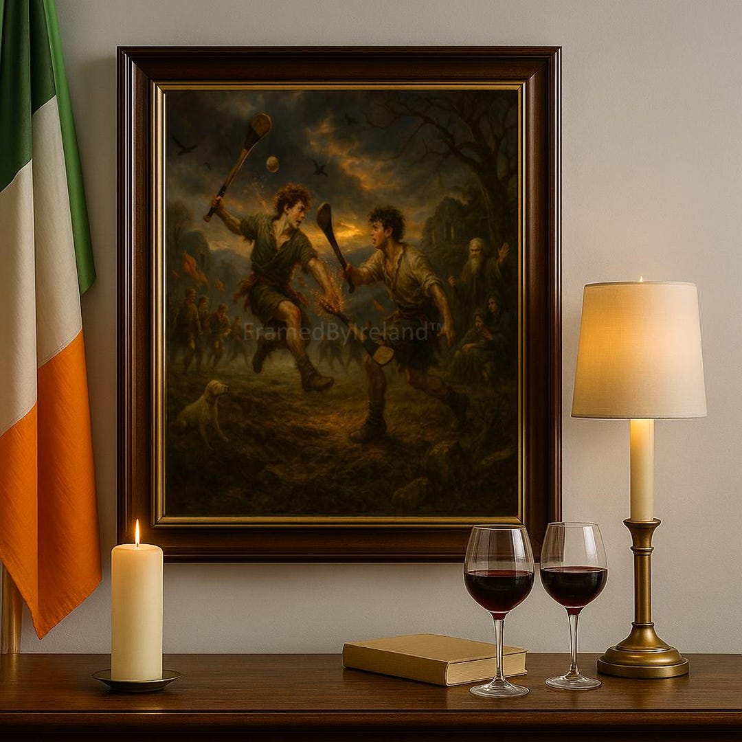 Hurling Battle Art Print Irish Sports Painting | Celtic Warriors ...