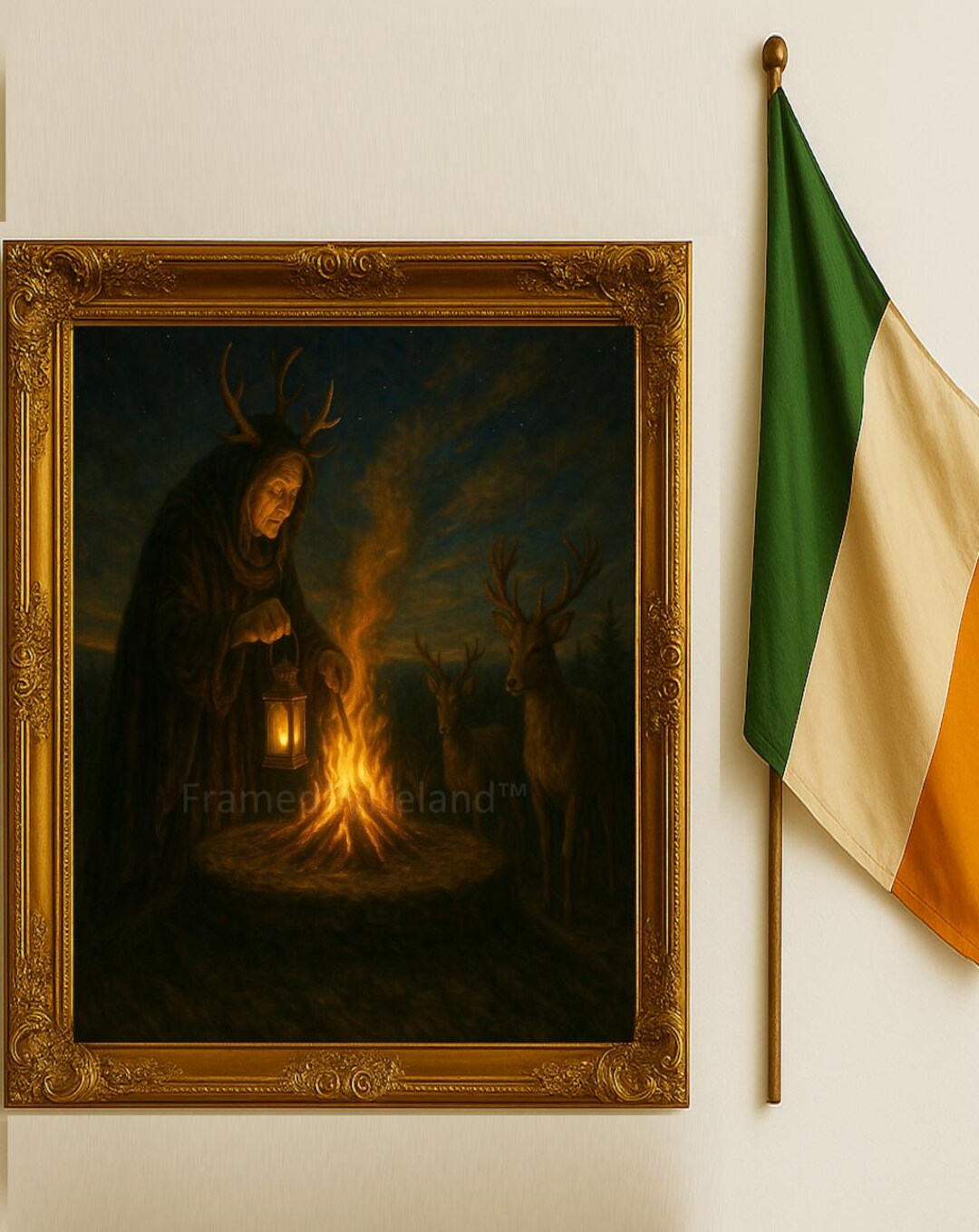 Celtic Witch & Deer Print | Irish Pagan Fire Ritual, Dark Druid Decor ...