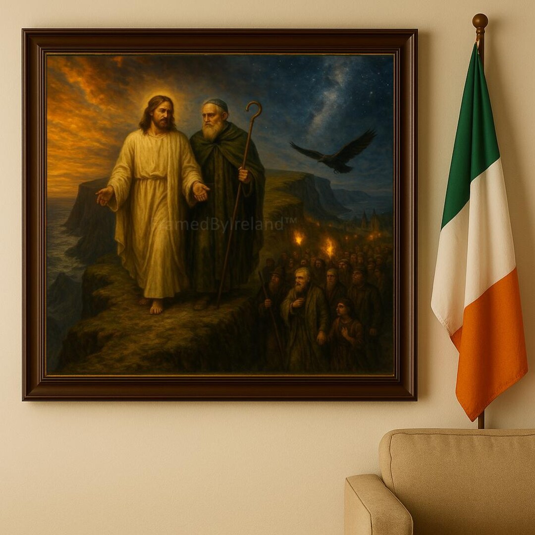 Christ and Saint Patrick Irish Cliffs Art, Celtic Revival Painting ...