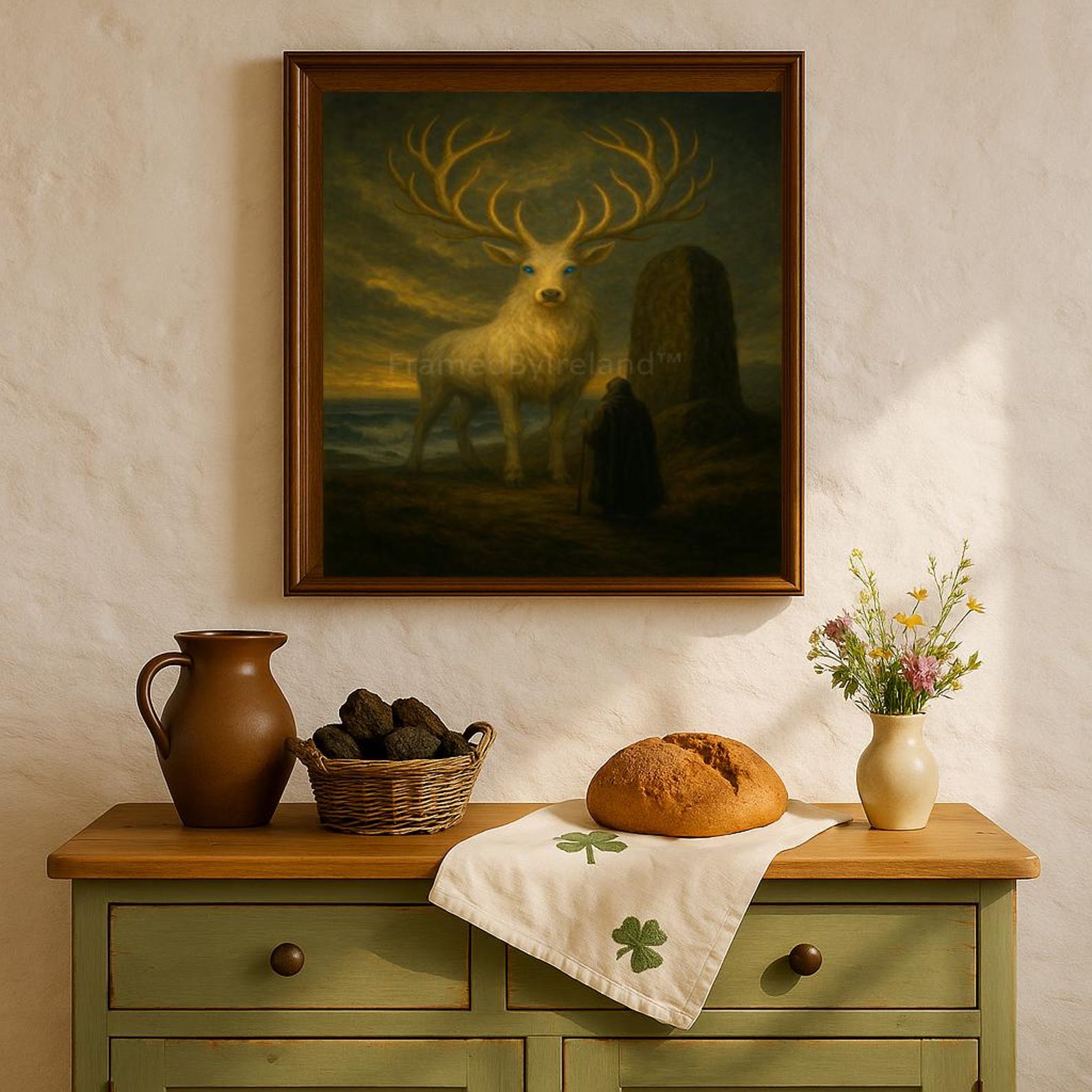 White Stag Print – Irish Celtic Myth, Druidic Vision Beast (digital ...