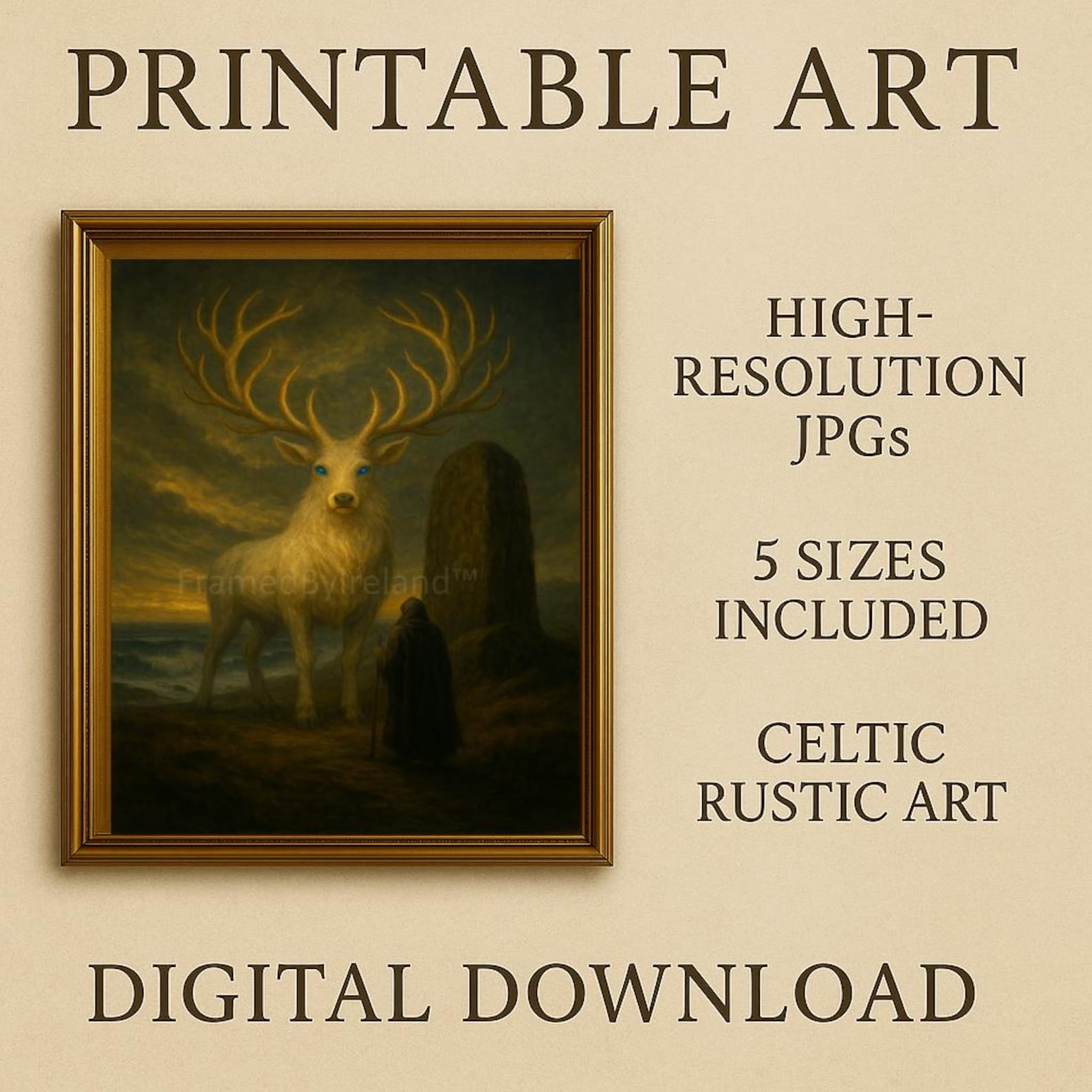 White Stag Print – Irish Celtic Myth, Druidic Vision Beast (digital ...