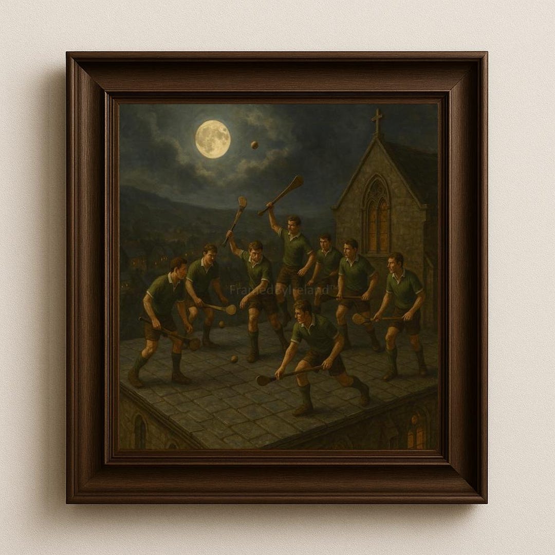 Irish Hurling Art Print – Surreal GAA Match on Church Roof (digital ...
