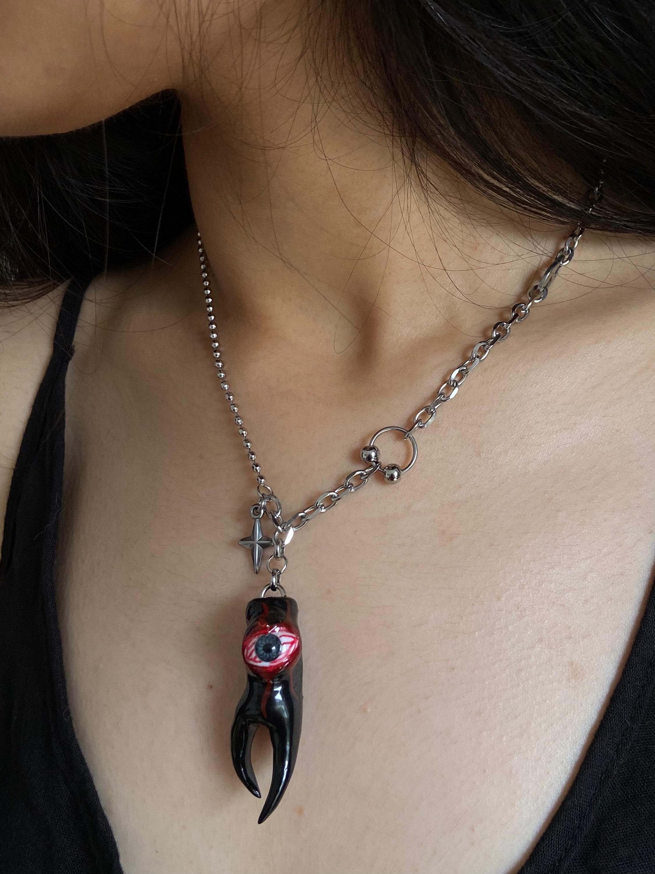 Gothic Tooth Pendant: Handmade Polymer Clay Necklace, Crimson Whisper ...