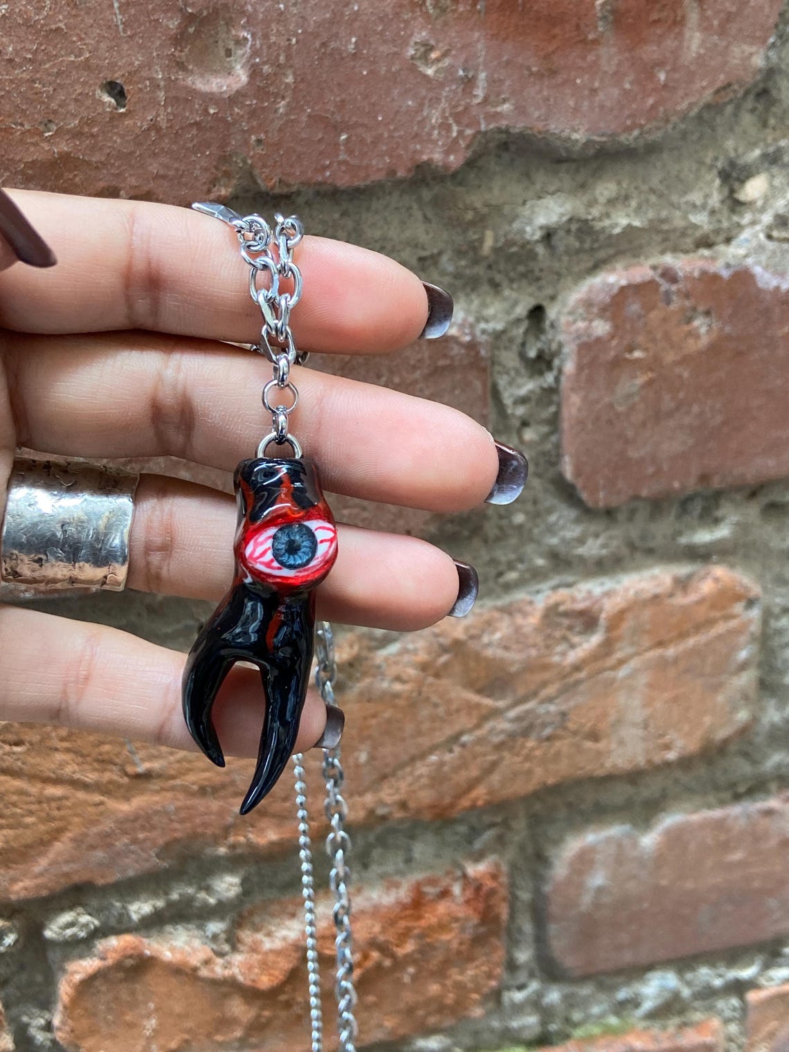 Gothic Tooth Pendant: Handmade Polymer Clay Necklace, Crimson Whisper ...
