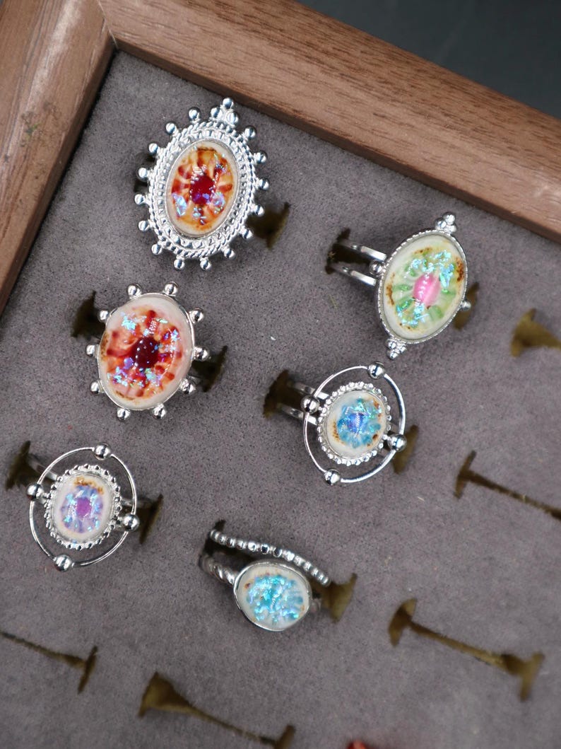 Handmade Baroque Style Exaggerated Ring, Hand-painted Pattern，porcelain ...