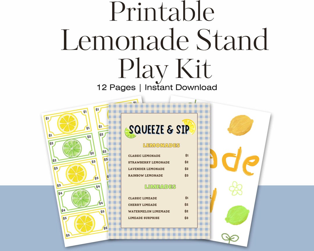 Printable Lemonade Stand Pretend Play Kit – Kids Summer Activity (PDF ...