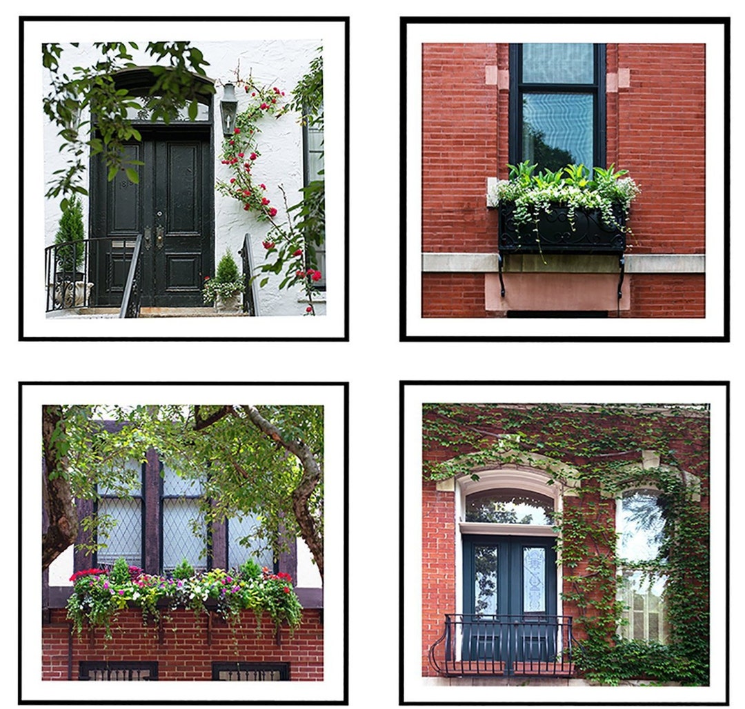 Set of Four City Prints, Urban Windowbox Prints, Doors and Windows ...
