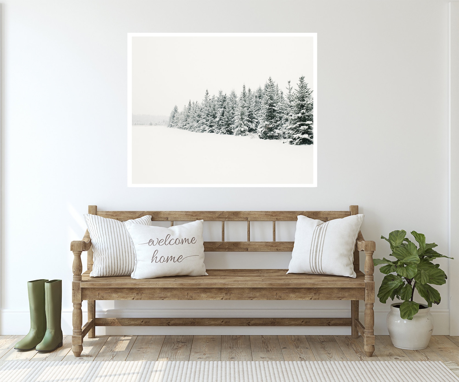 Black and White Snow Scene Print Large Winter Wall Art Pines | Etsy