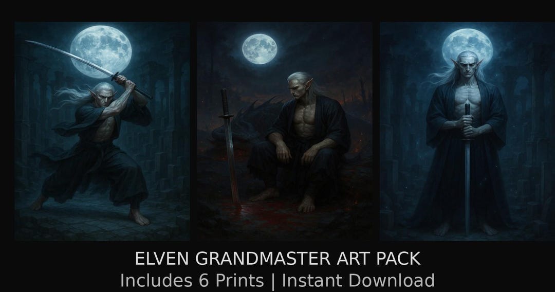 Elven Swordmaster – Dark Fantasy Art Bundle | 6 Atmospheric Elf Warrior ...