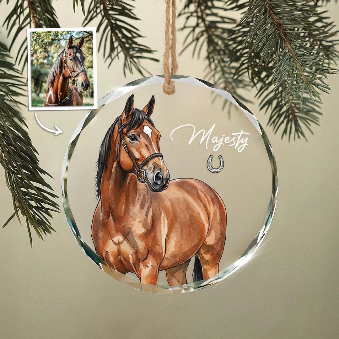 Personalised Horse Portrait Baubles, Custom Watercolour Photo Horse ...