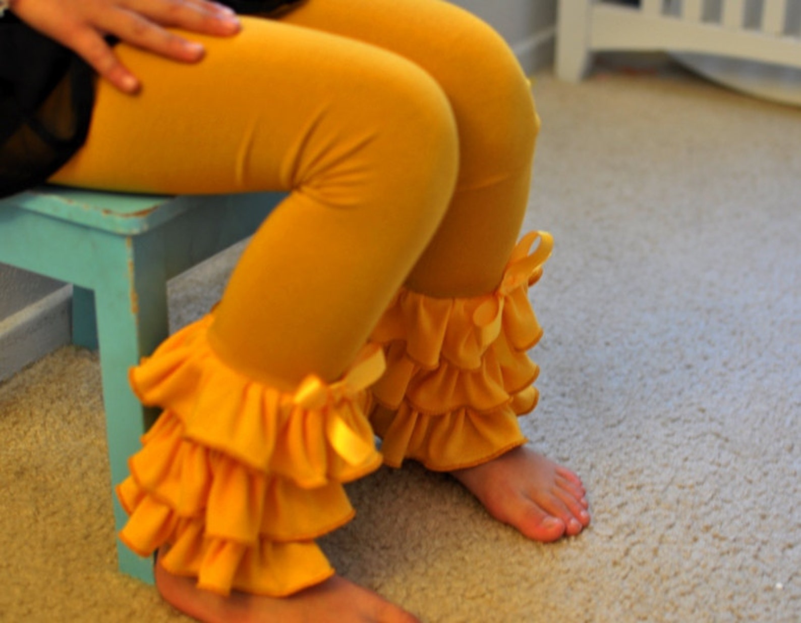 Mustard Yellow Leggings With Large Triple Ruffles / Girls - Etsy
