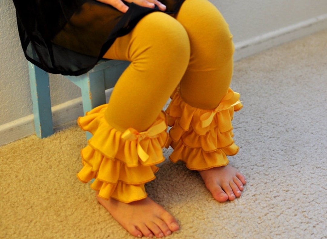 Mustard Yellow Leggings With Large Triple Ruffles / Girls Leggings - Etsy