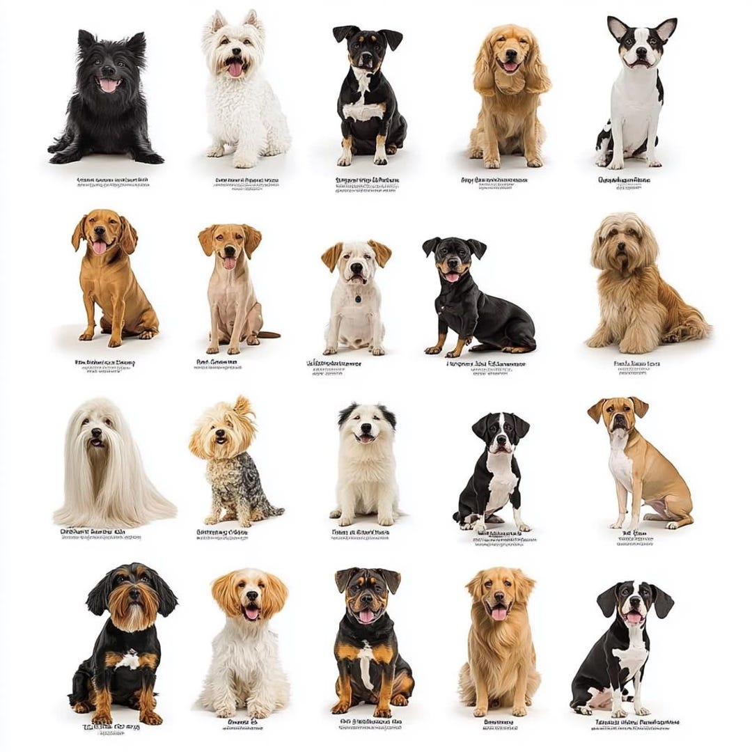 Printable Dog Poster Set, Realistic Dog Art, 60 Dog Breeds Wall Art ...