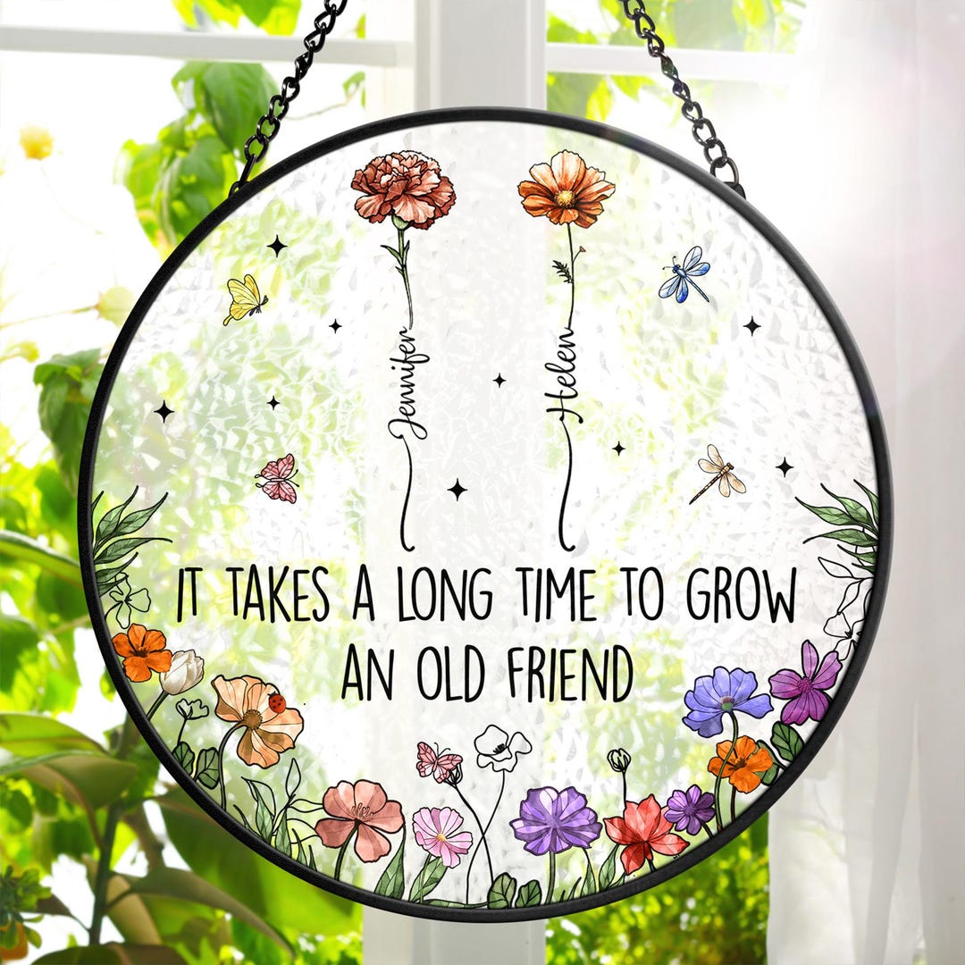 Custom Birth Flower Suncatcher for Friend, Personalized Window Hanging ...