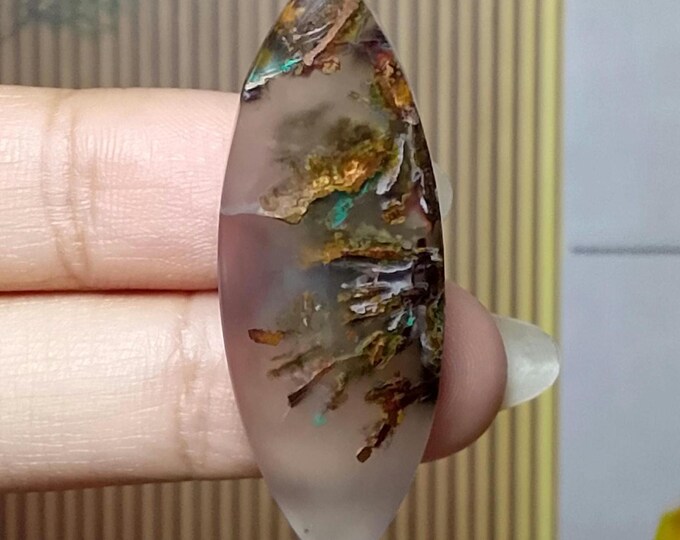 Chalcedony Copper • Aquadite • Gemstone Pendant • Cabochon Size 41,3x14 ...