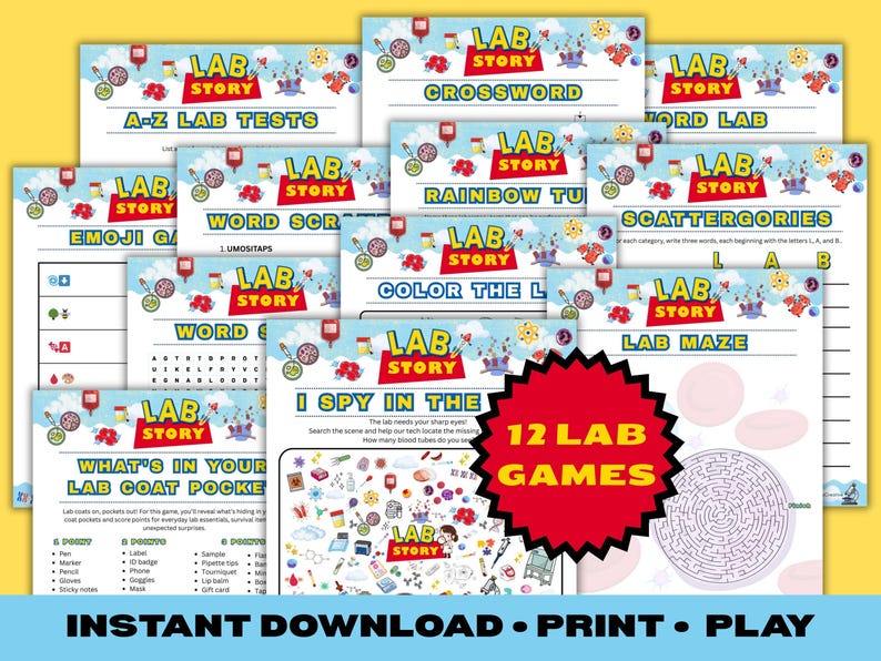 Medical Lab Week Games Bundle | 12 Printable Activities (PDF Download ...