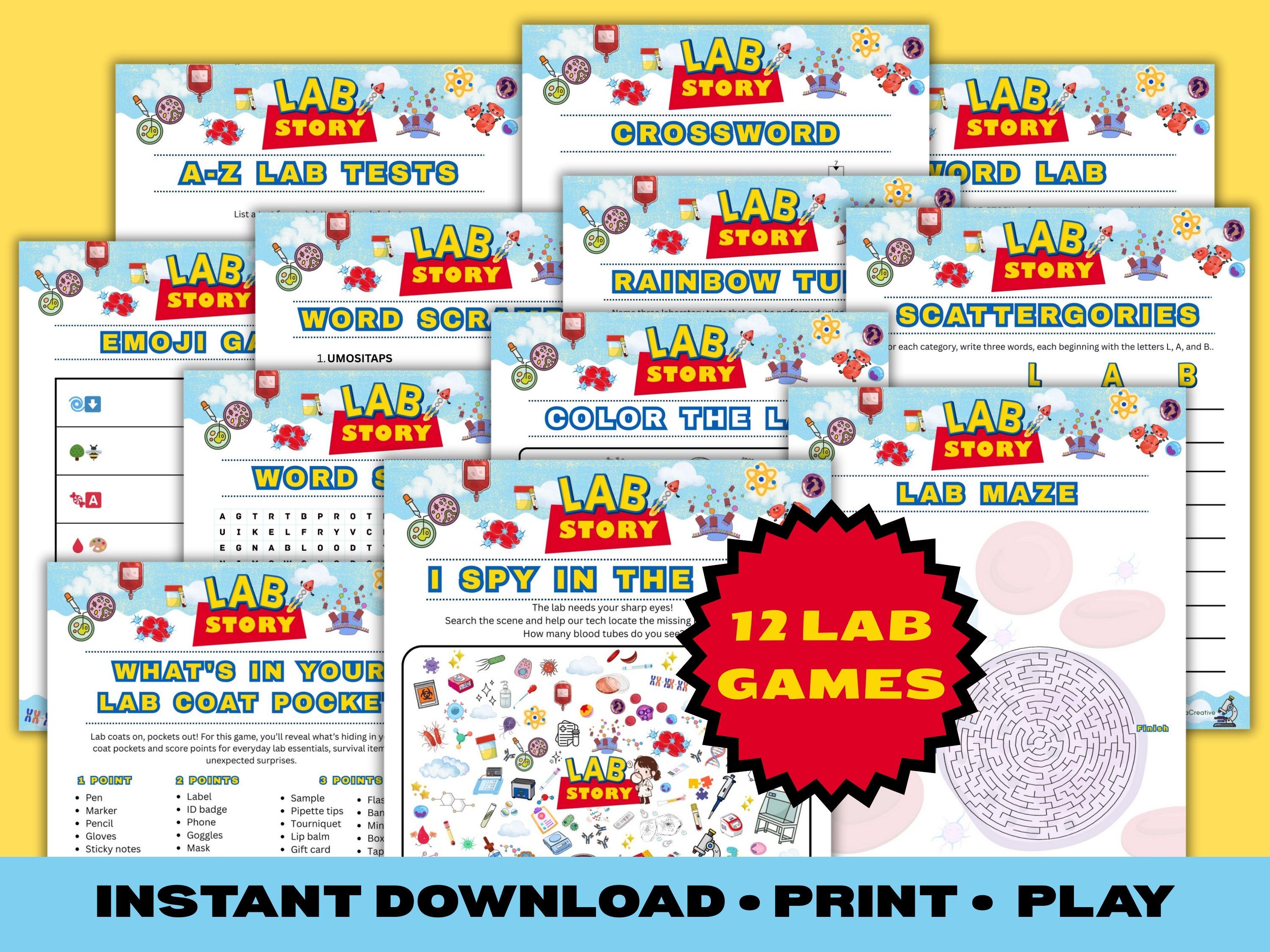 Medical Lab Week Games Bundle | 12 Printable Activities (PDF Download ...
