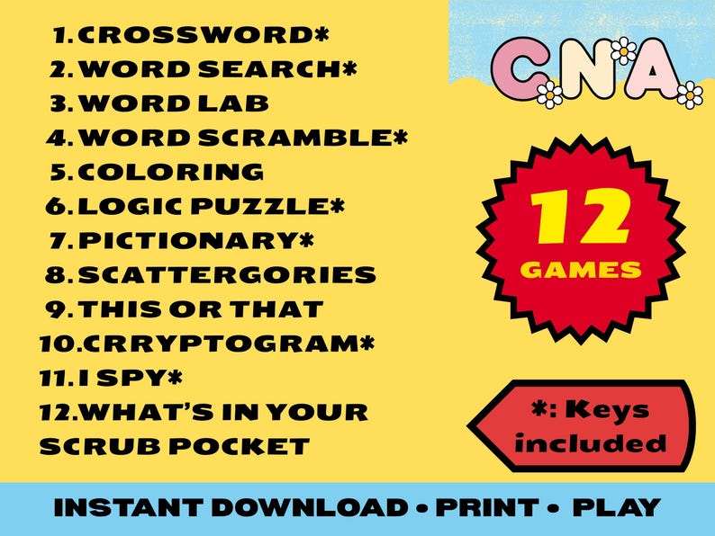 CNA Week Games Bundle | 12 Printable Nursing Assistant Activity Pack ...