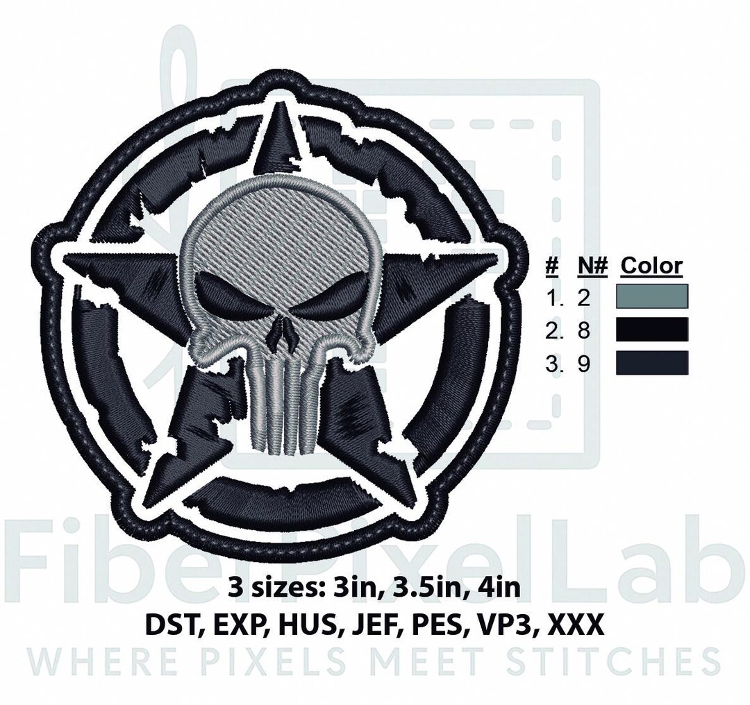 Skull Military Star Embroidery Design: PES DST Files (digital Download ...